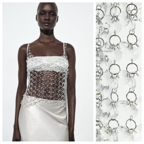 Zara | Tops | Nwt Zara Crystal Semisheer Crop Top With Metal Rings And ...